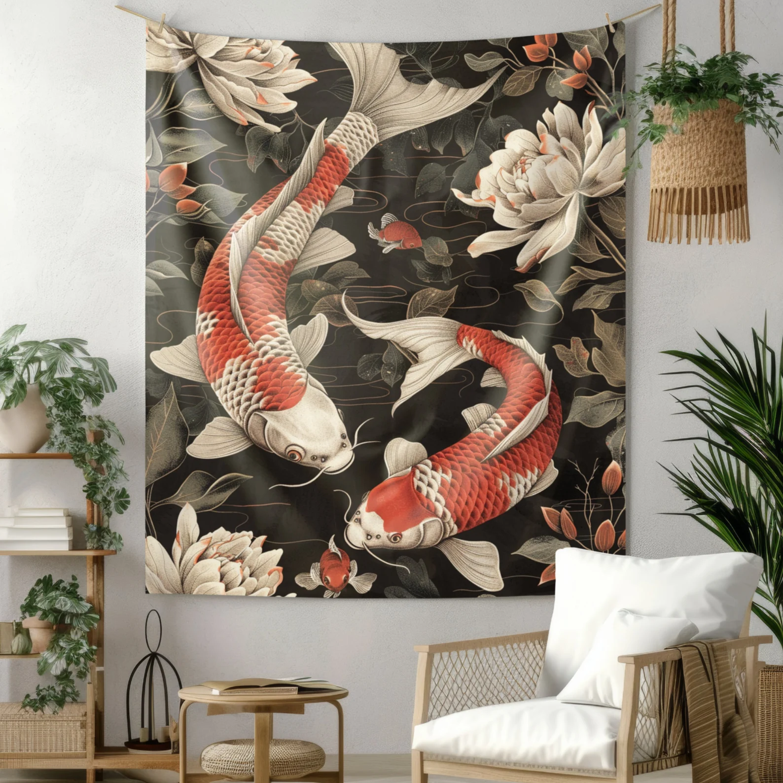 Tapestry of Japanese Koi Fish | William Morris Medieval Style Wall Art ...